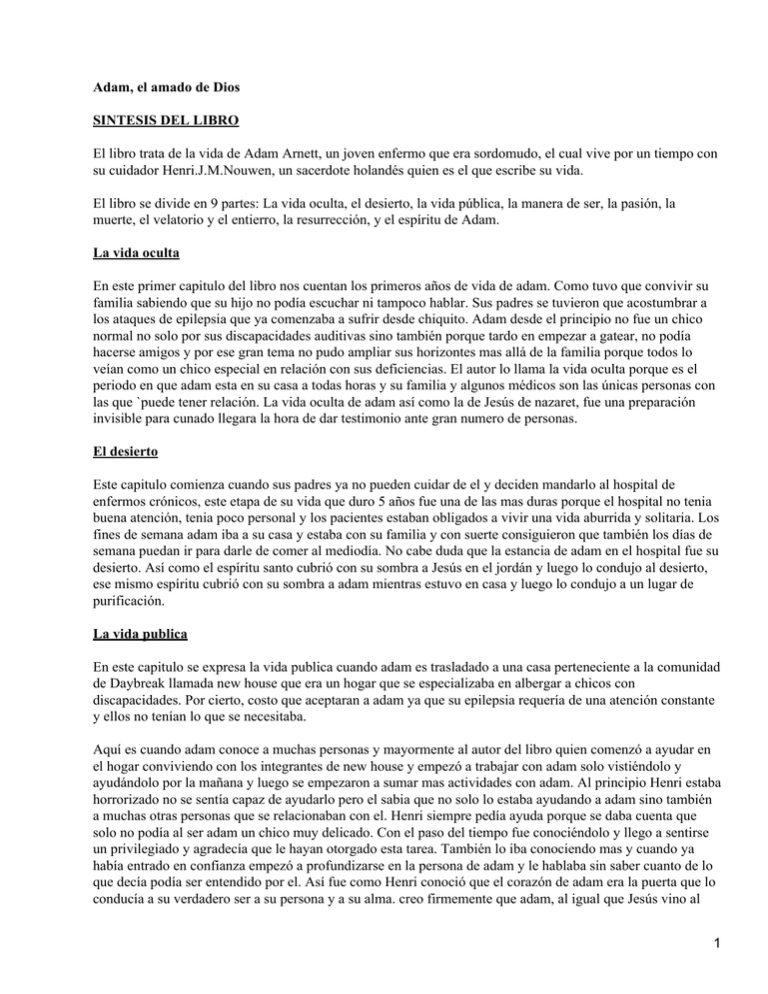 Adam, el amado de Dios; Henry Nouwen