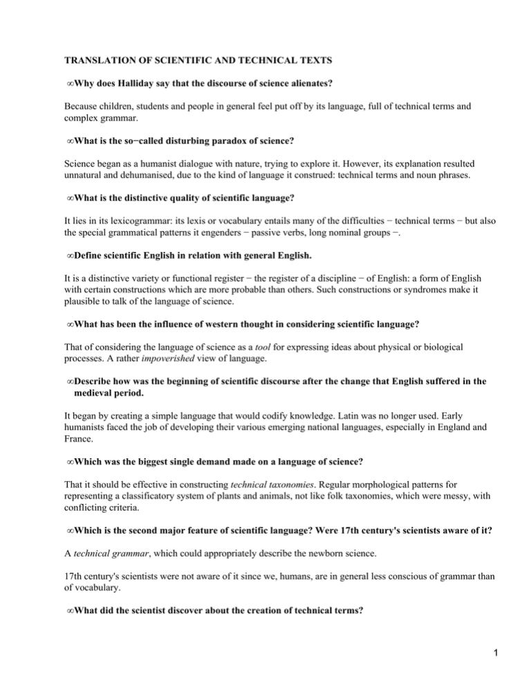 TRANSLATION OF SCIENTIFIC AND TECHNICAL TEXTS