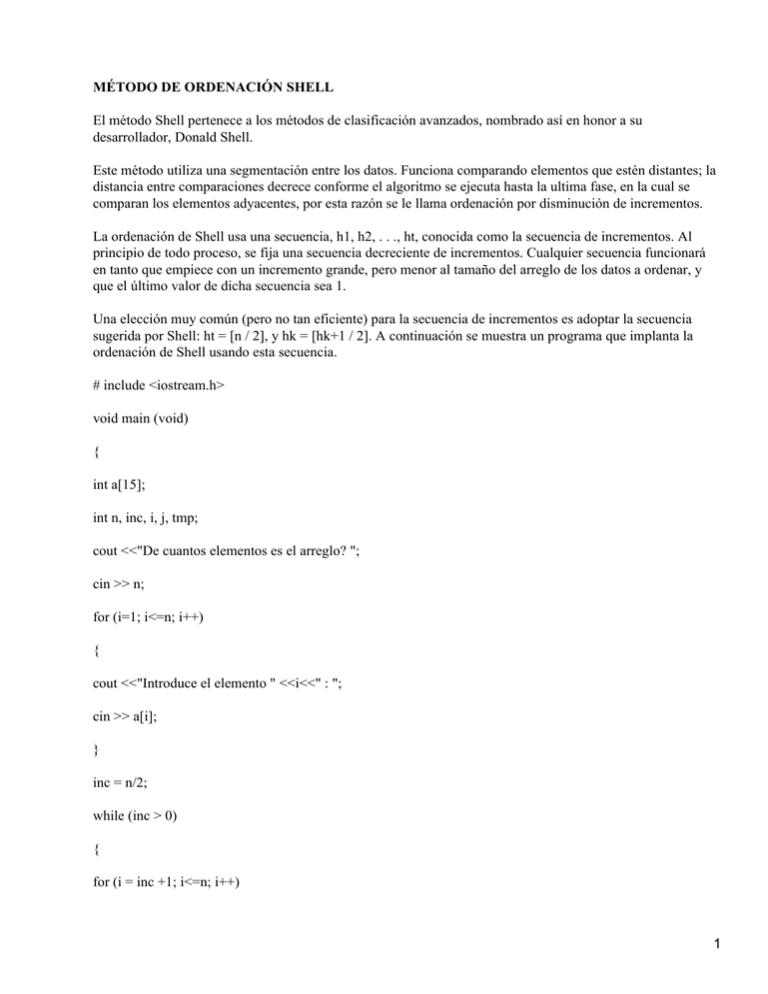 Ordenación por Shell