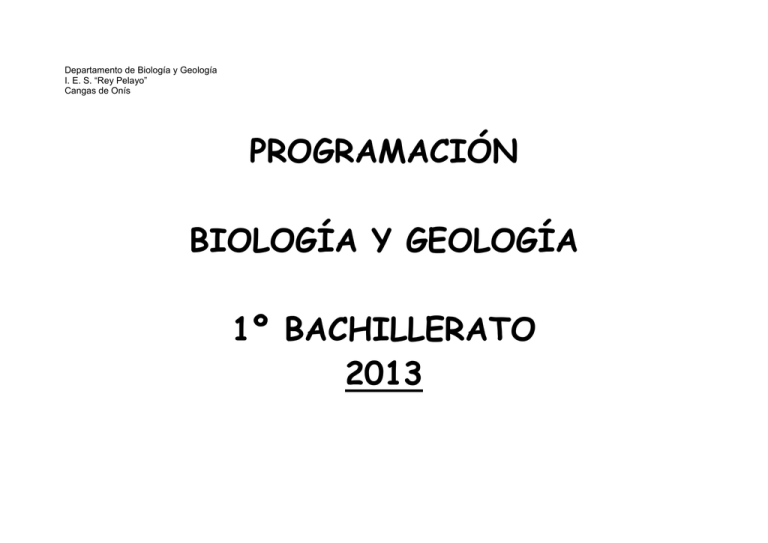 PROGRAMACIÓN BIOLOGÍA Y GEOLOGÍA 1º BACHILLERATO