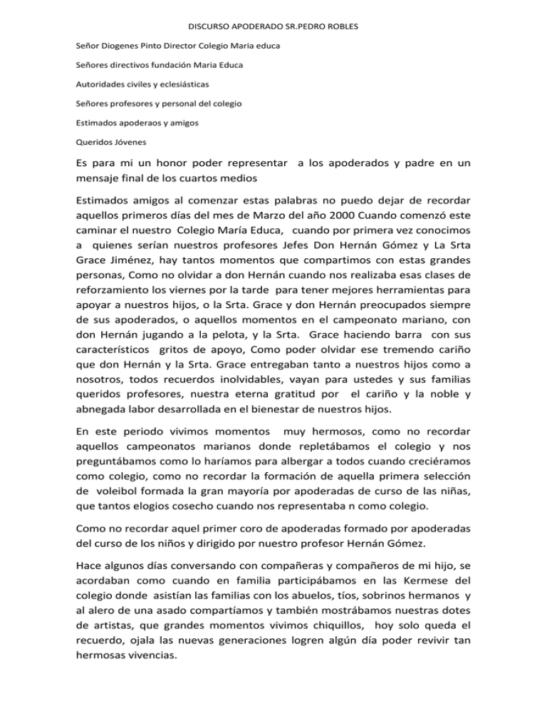 Discurso Apoderado Sr. Pedro Robles