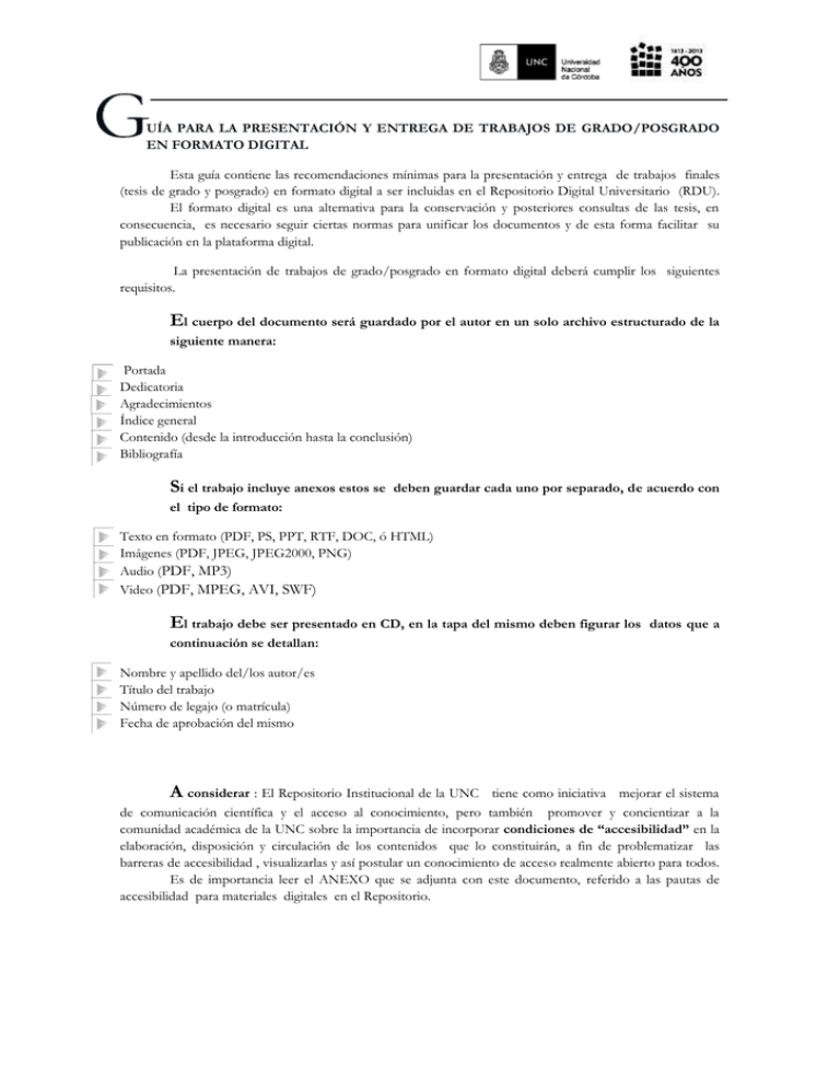 guía para la presentación y entrega de trabajos de grado/posgrado