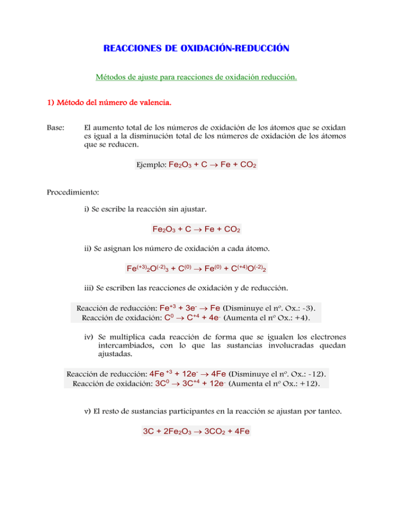 Ajuste de reacciones redox.