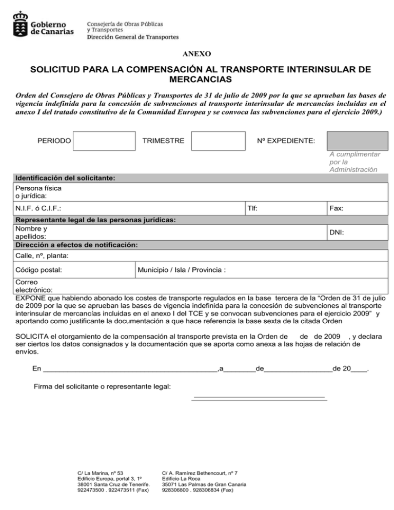 ANEXO SOLICITUD PARA LA COMPENSACIÓN AL TRANSPORTE