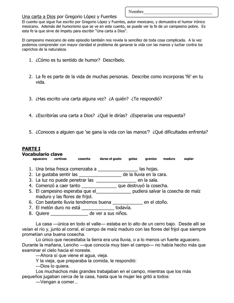Una carta a Dios por Gregorio López y Fuentes