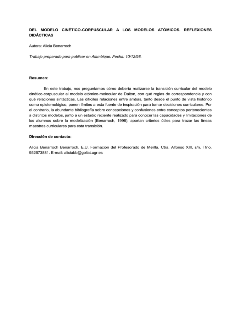 del modelo cinético-corpuscular a los modelos atómicos