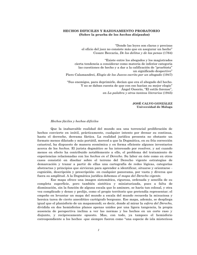 HECHOS DIFICILES Y RAZONAMIENTO PROBATORIO (Sobre la