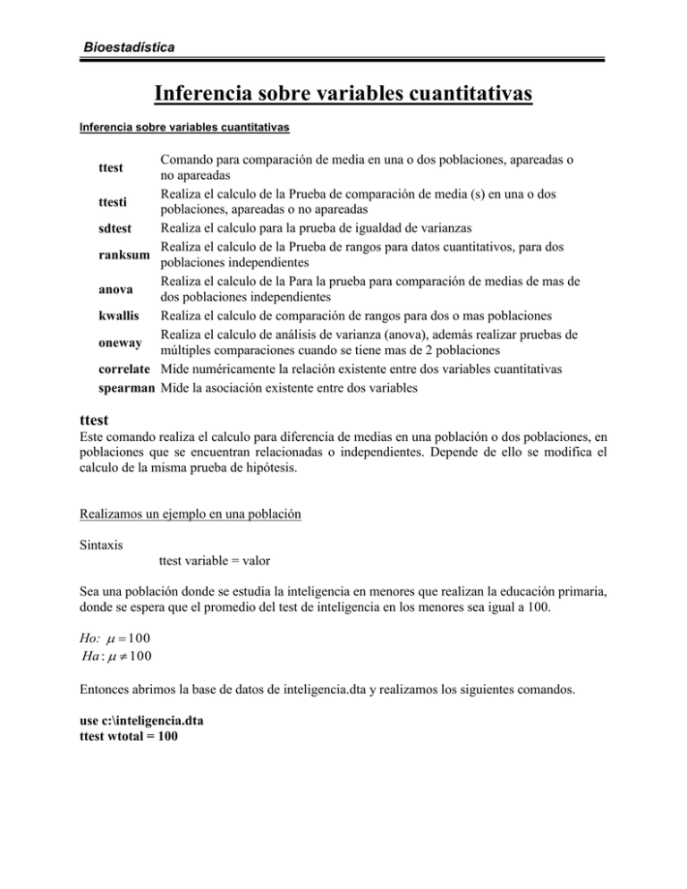 Inferencia en variables cuantitativas