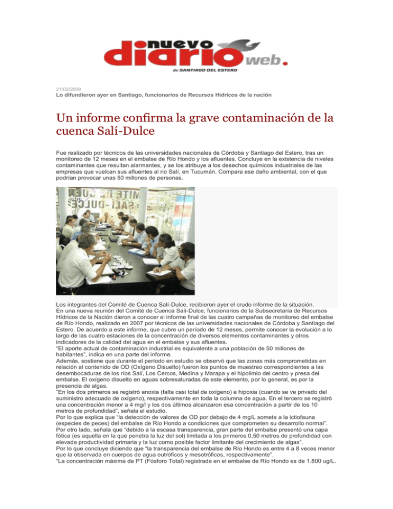 Un informe confirma la grave contaminación de la cuenca Salí-Dulce