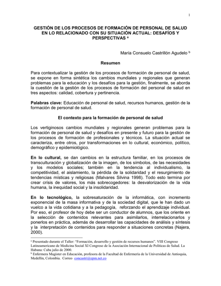 gestión de los procesos de formación de personal de