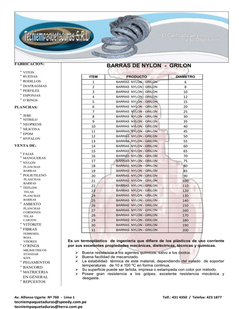 FABRICACION: ° VITON ° RUEDAS ° RODILLOS ° DIAFRAGMAS