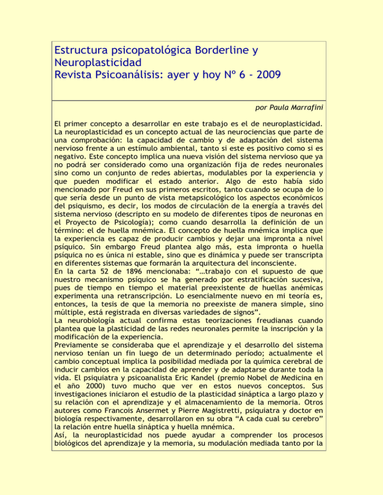 Estructura psicopatológica Borderline y Neuroplasticidad