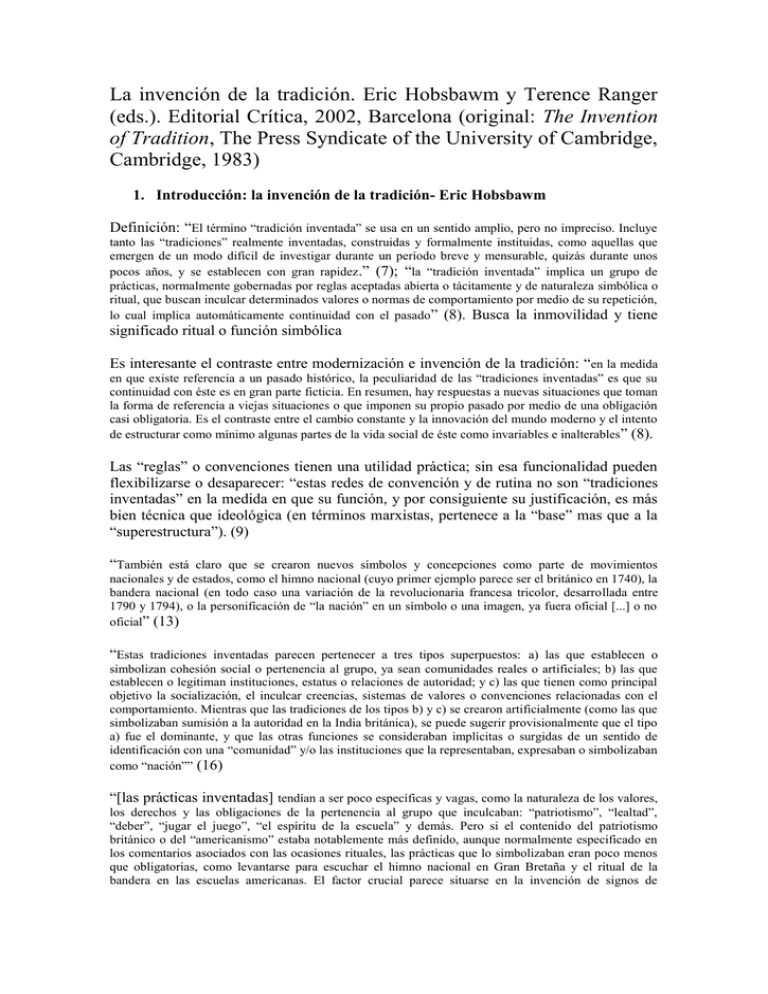 Eric Hobsbawm y Terence Ranger, La invención de la tradición