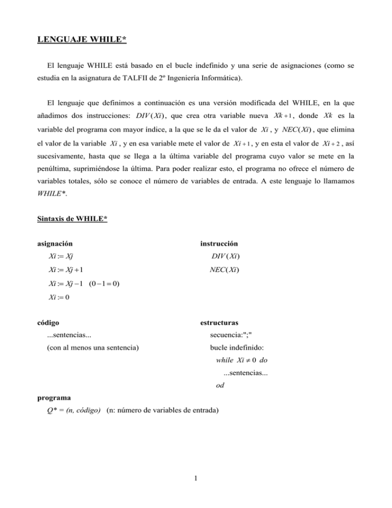 Equivalencia del lenguaje WHILE con una variante