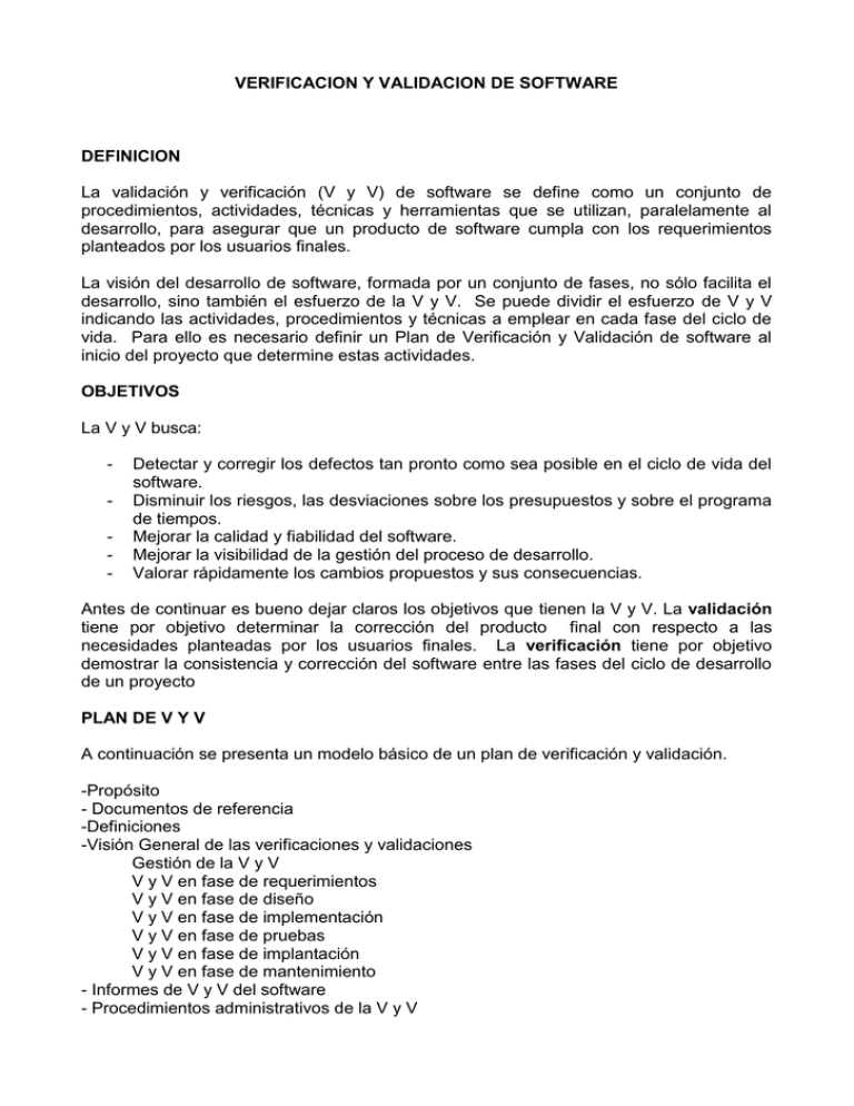 VERIFICACION Y VALIDACION DE SOFTWARE