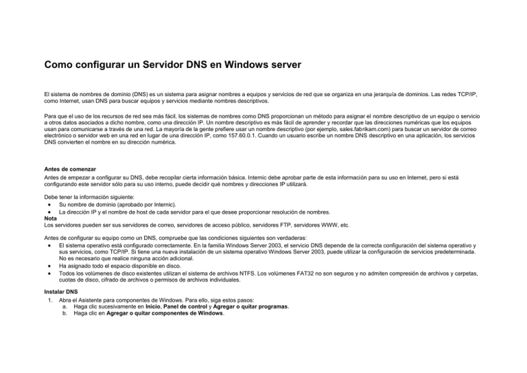 Como configurar un Servidor DNS en Windows server