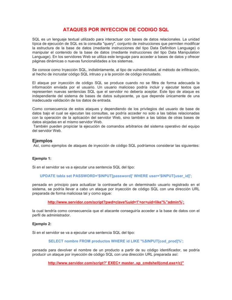 ataques por inyeccion de codigo sql