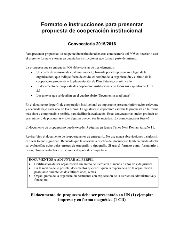 Formato perfil institucional 2015 - 2016