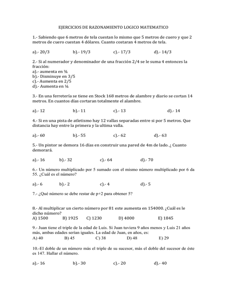 EJERCICIOS DE RAZONAMIENTO LOGICO