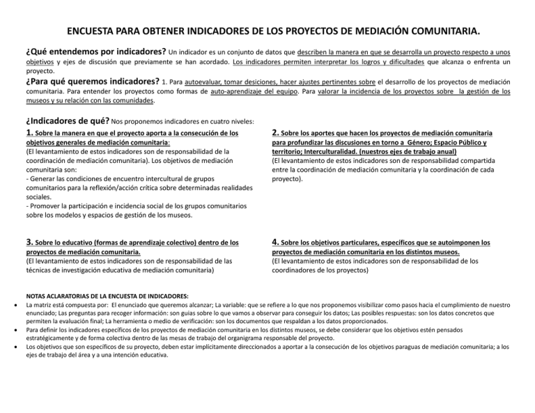 encuesta indicadores de mediación comunitaria
