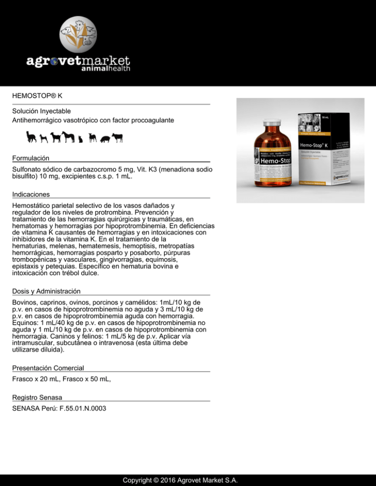 HEMOSTOP® K Solución Inyectable Antihemorrágico vasotrópico con factor ...