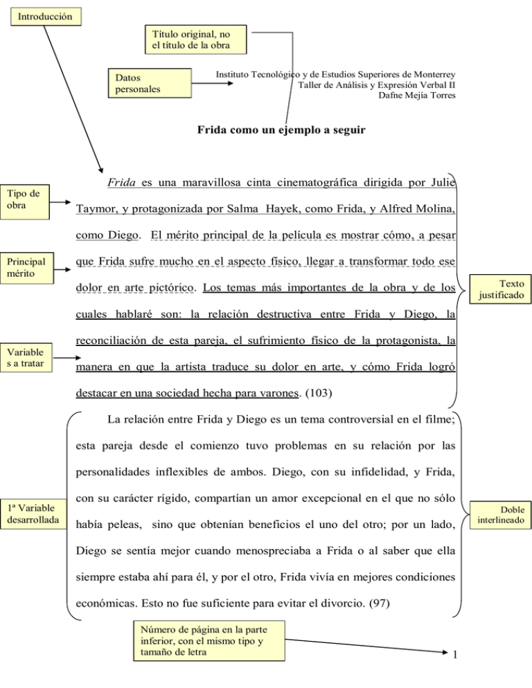 Modelo de una reseña (reseña de la película Frida )