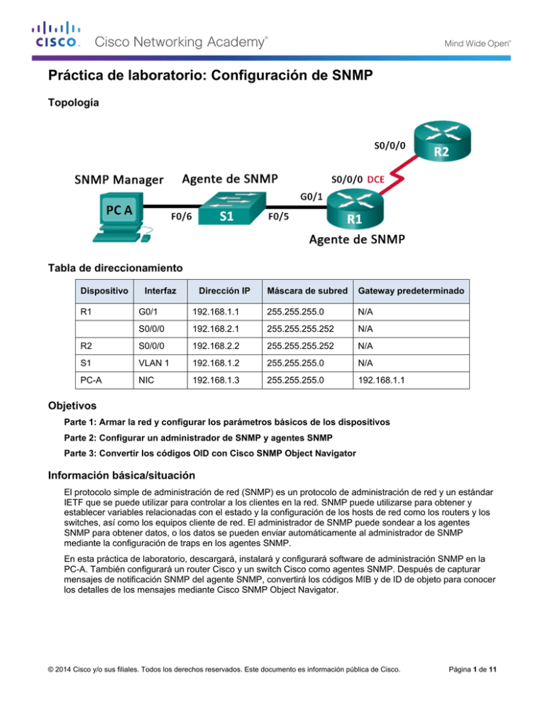Práctica de laboratorio: configuración de SNMP