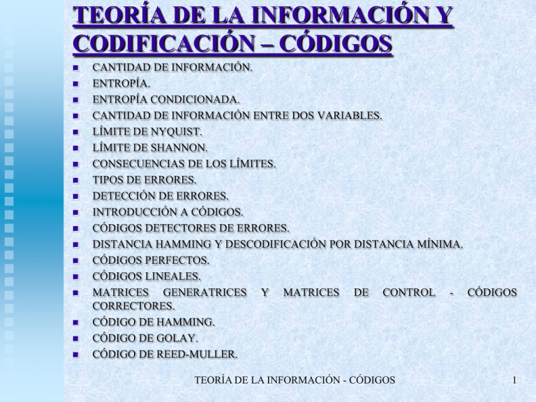 Teoría de la Información y Codificación - Códigos