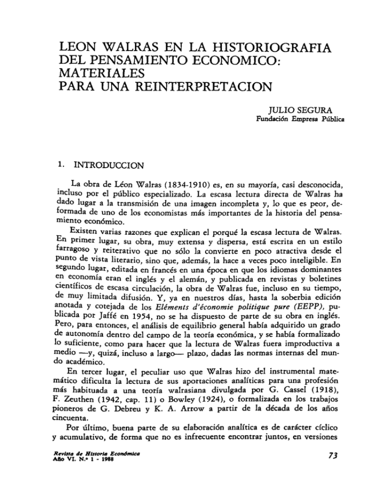 Léon Walras en la historiografía del pensamiento económico: Materiales ...