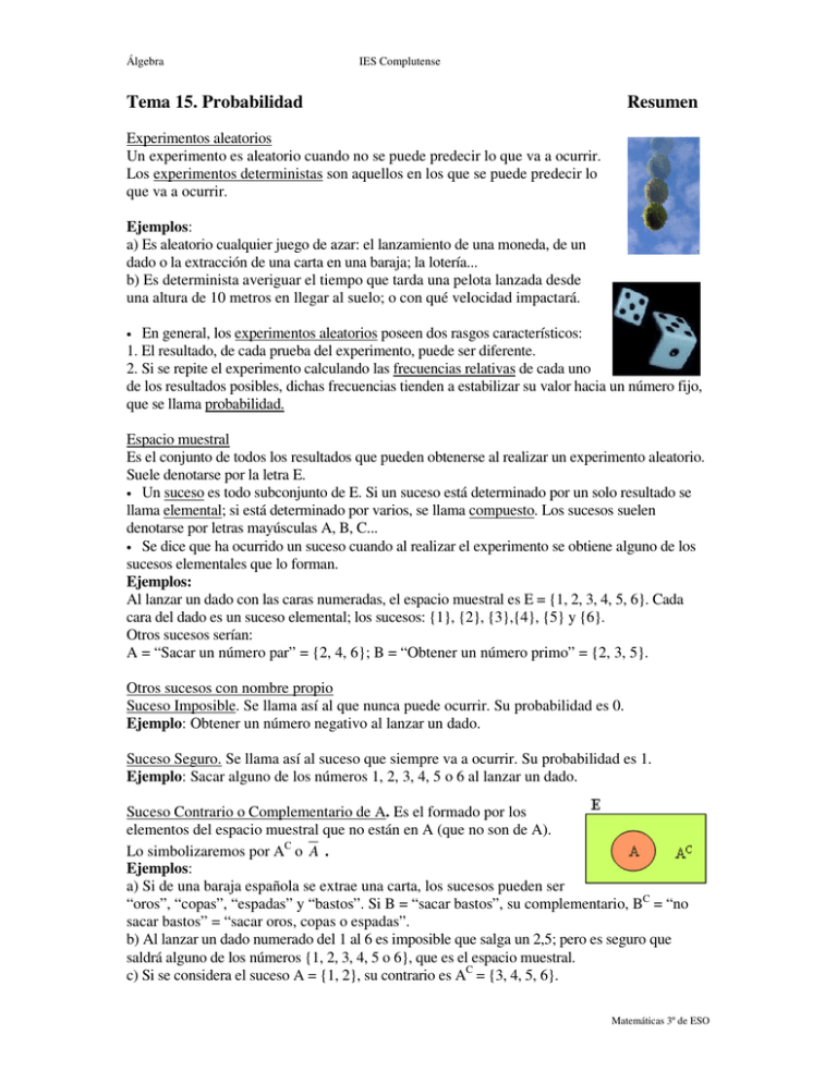 Tema 15. Probabilidad Resumen