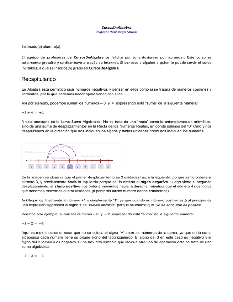 suma algebraica y resta algebraica