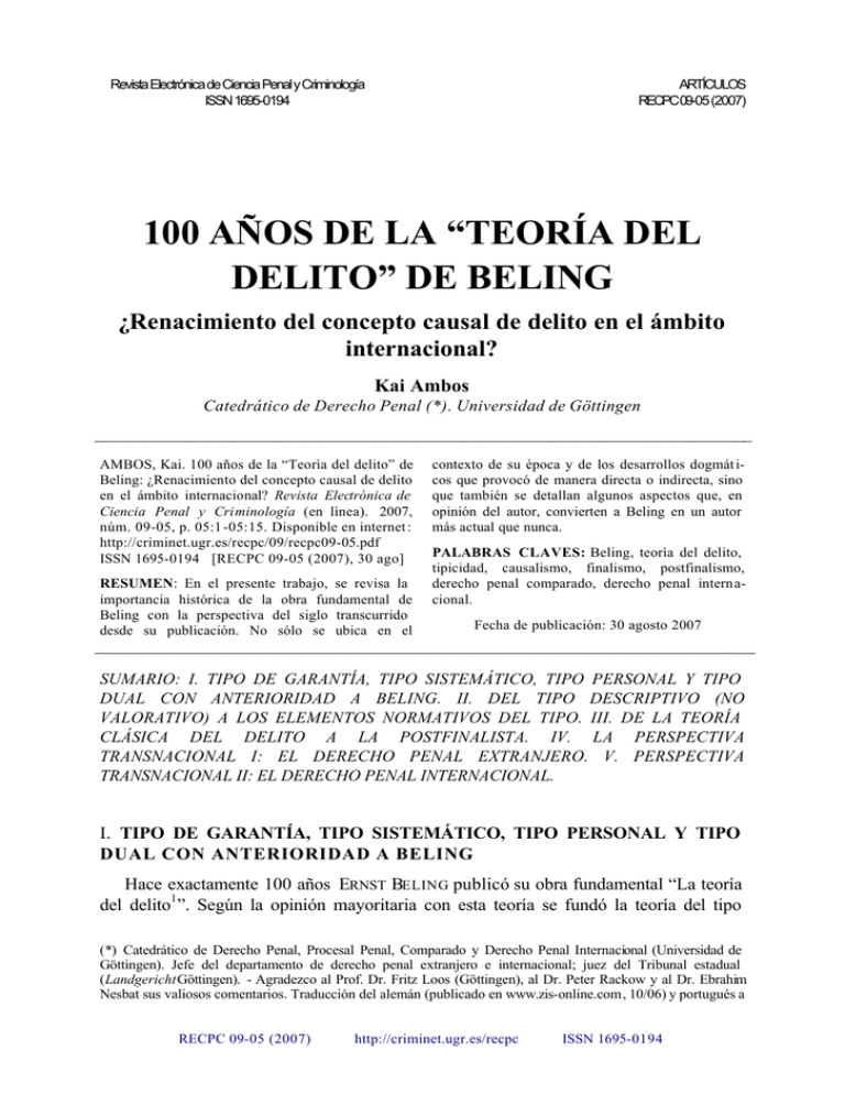 100 años de la “teoría del delito” de beling