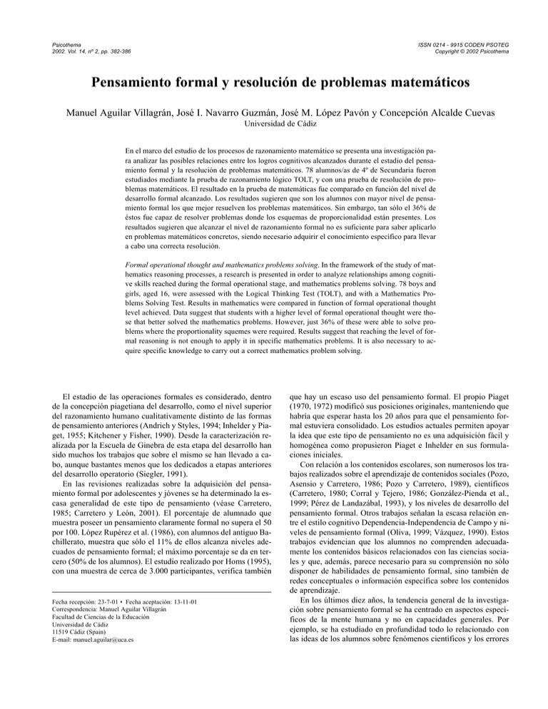 Pensamiento formal y resolución de problemas