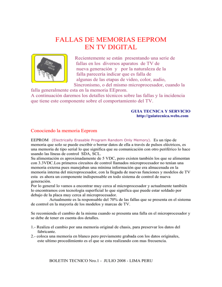 FALLAS DE MEMORIAS EEPROM EN TV DIGITAL