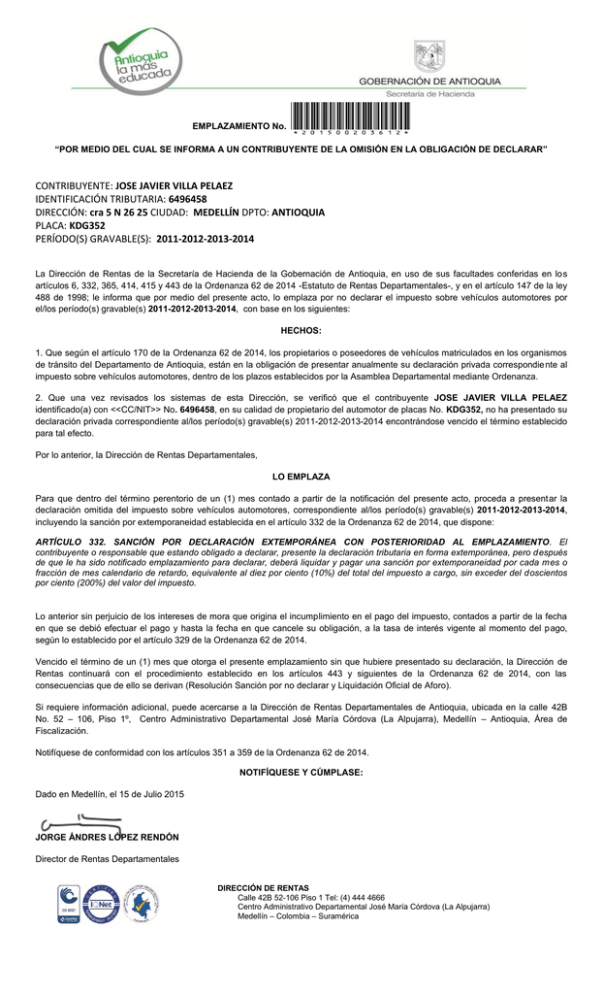CONTRIBUYENTE JOSE JAVIER VILLA PELAEZ IDENTIFICACI N