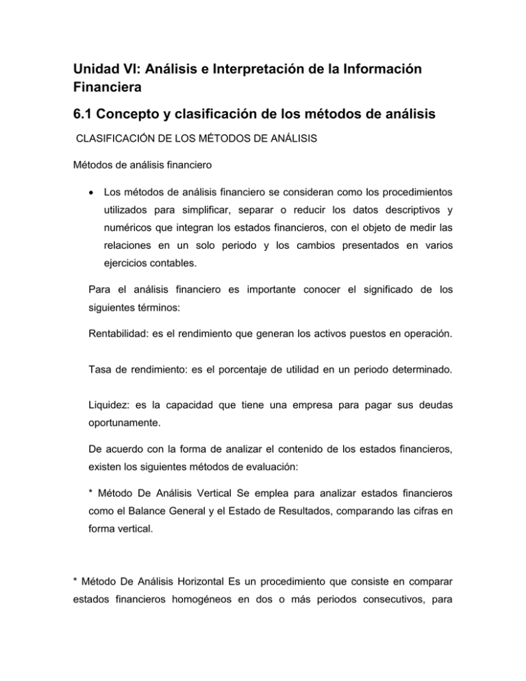 Unidad VI: Análisis e Interpretación de la Información Financiera 6.1