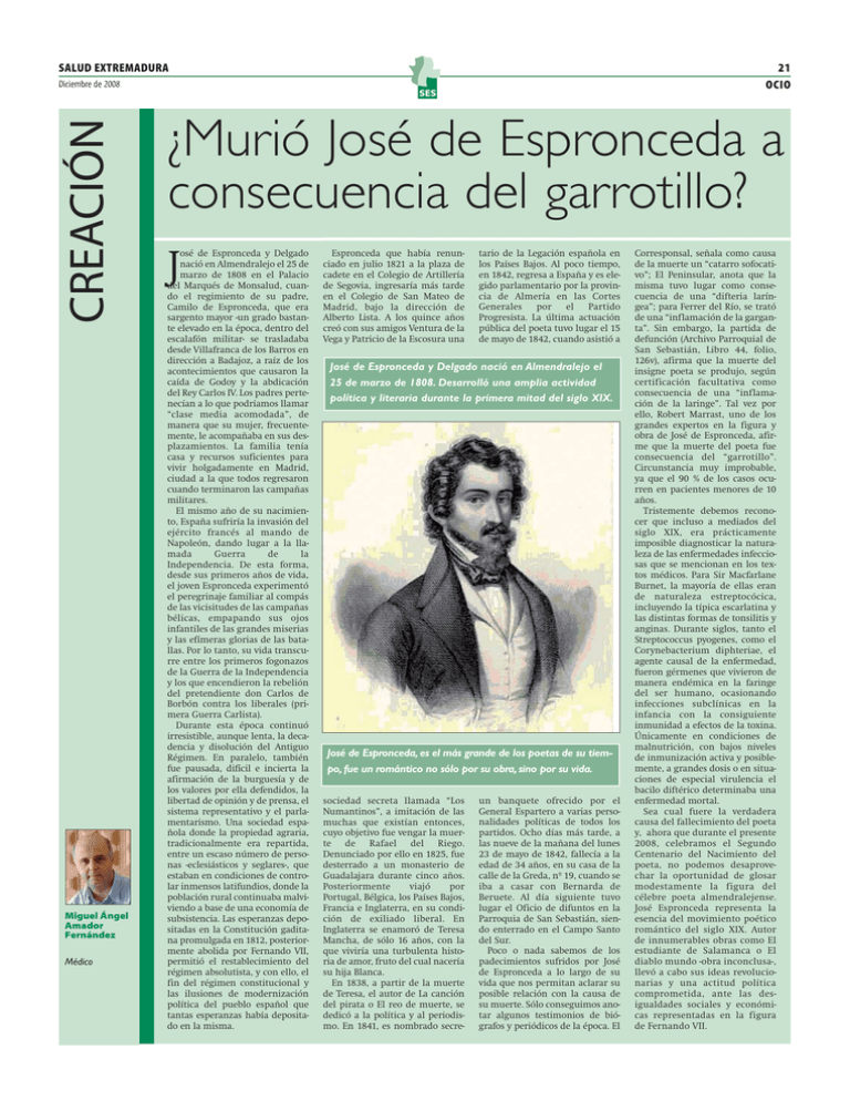 ¿Murió José de Espronceda a consecuencia del garrotillo?