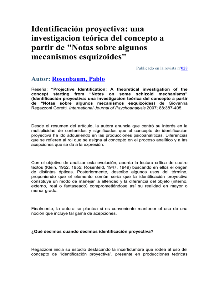 Identificación proyectiva: una investigacion teórica del concepto a