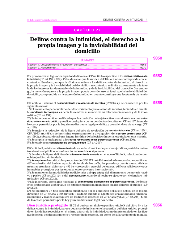 Delitos contra la intimidad, el derecho a la propia