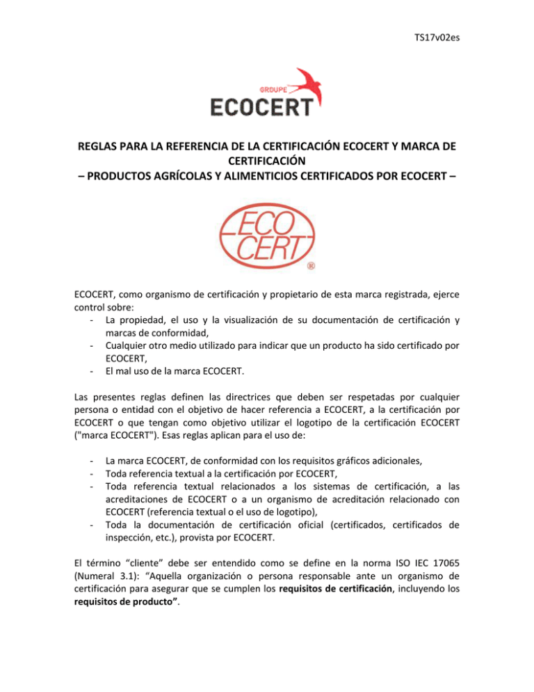 REGLAS PARA LA REFERENCIA DE LA CERTIFICACIÓN