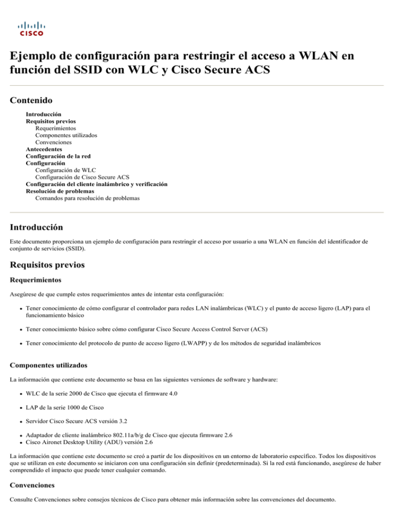 Ejemplo de configuración para restringir el acceso a WLAN