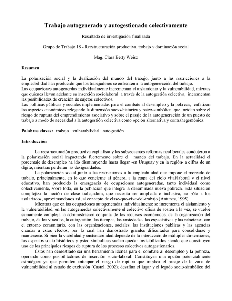 Trabajo autogenerado y autogestionado colectivamente