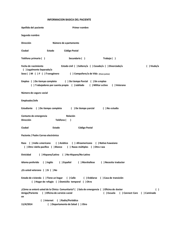 informacion basica del paciente
