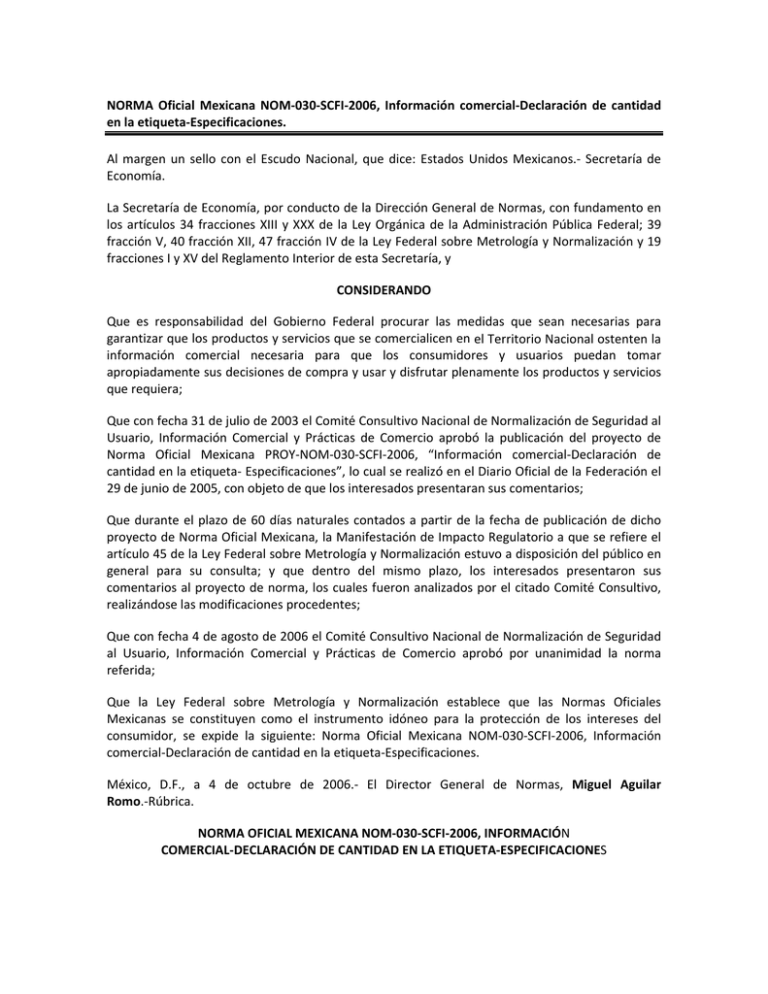 NOM-030-SCFI-2006 - Orden Jurídico Nacional