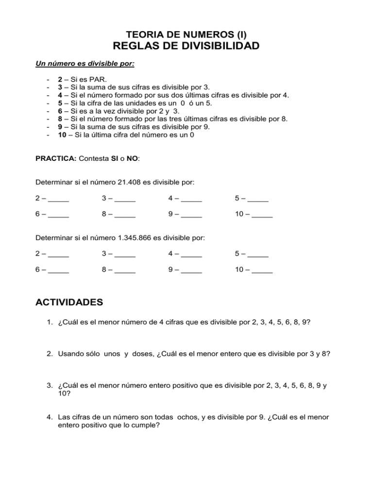 REGLAS DE DIVISIBILIDAD