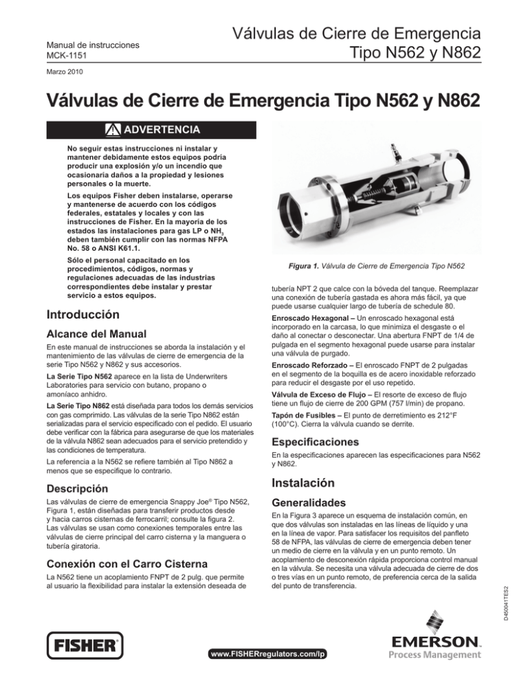 Válvulas de Cierre de emergencia Tipo N562 y N862