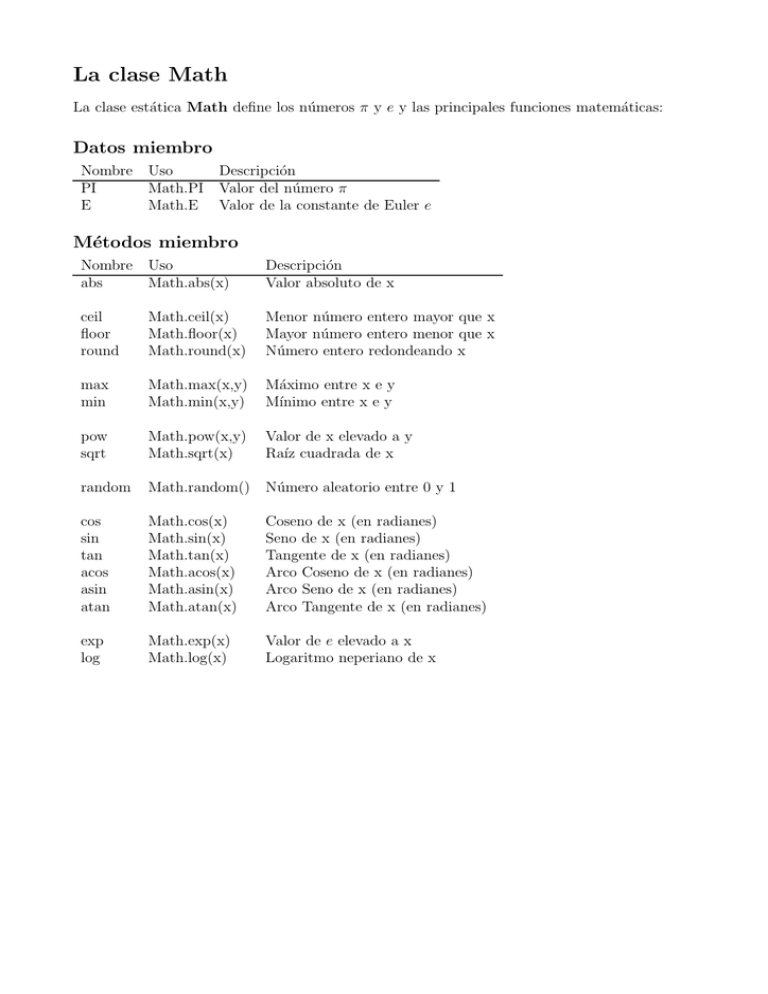 La clase Math