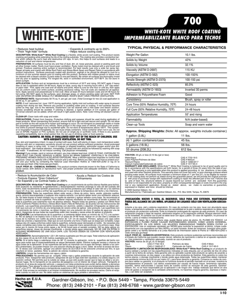 white-kote white roof coating impermeabilizante - Gardner