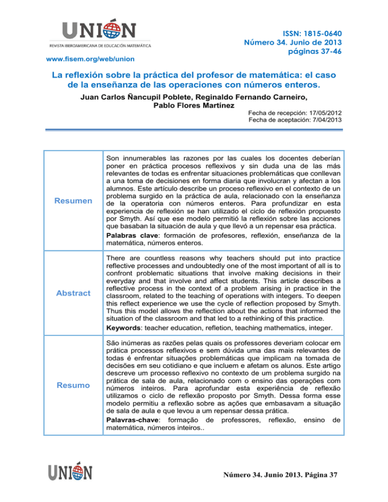 La reflexión sobre la práctica del profesor de matemática: el