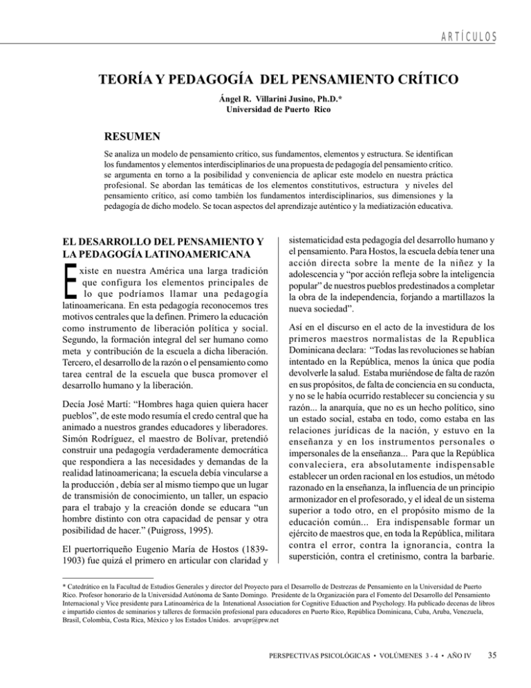 teoría y pedagogía del pensamiento crítico